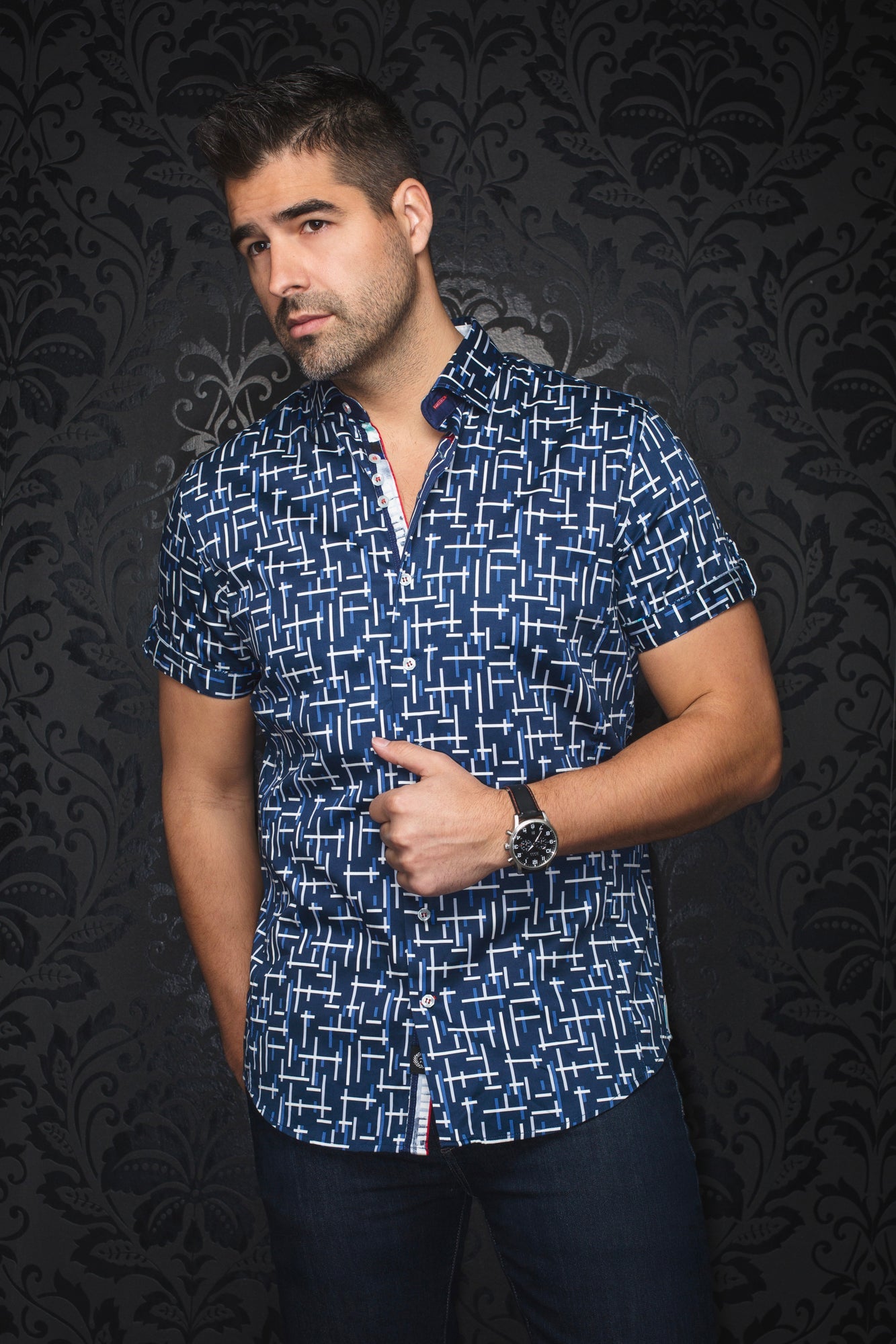 Men's short sleeve shirt by Au Noir | COLTON(SS) Navy Blue | Boutique ...
