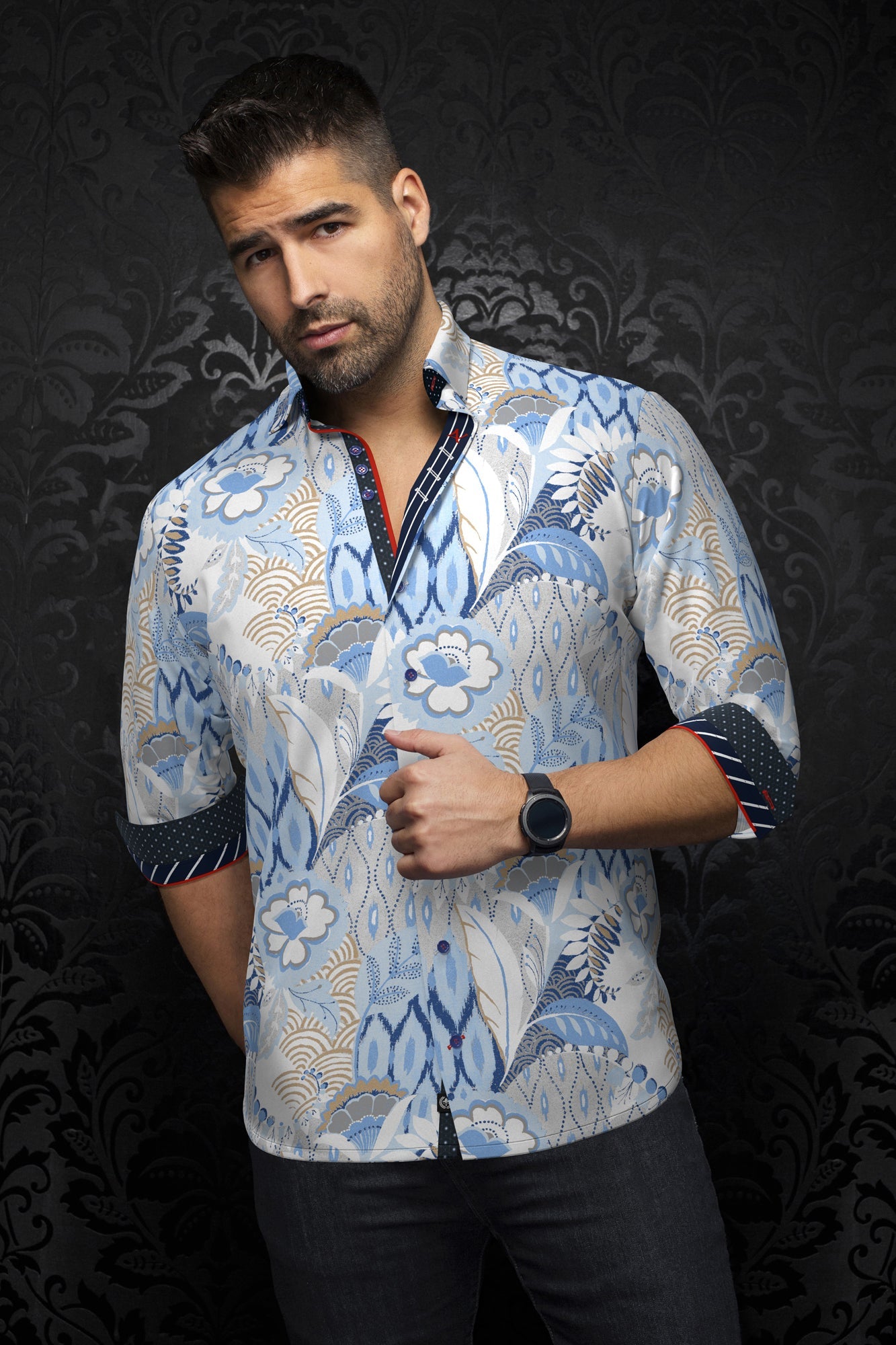 Chemise manches longues en Knit pour homme par Au Noir | FLYN Bleu ...