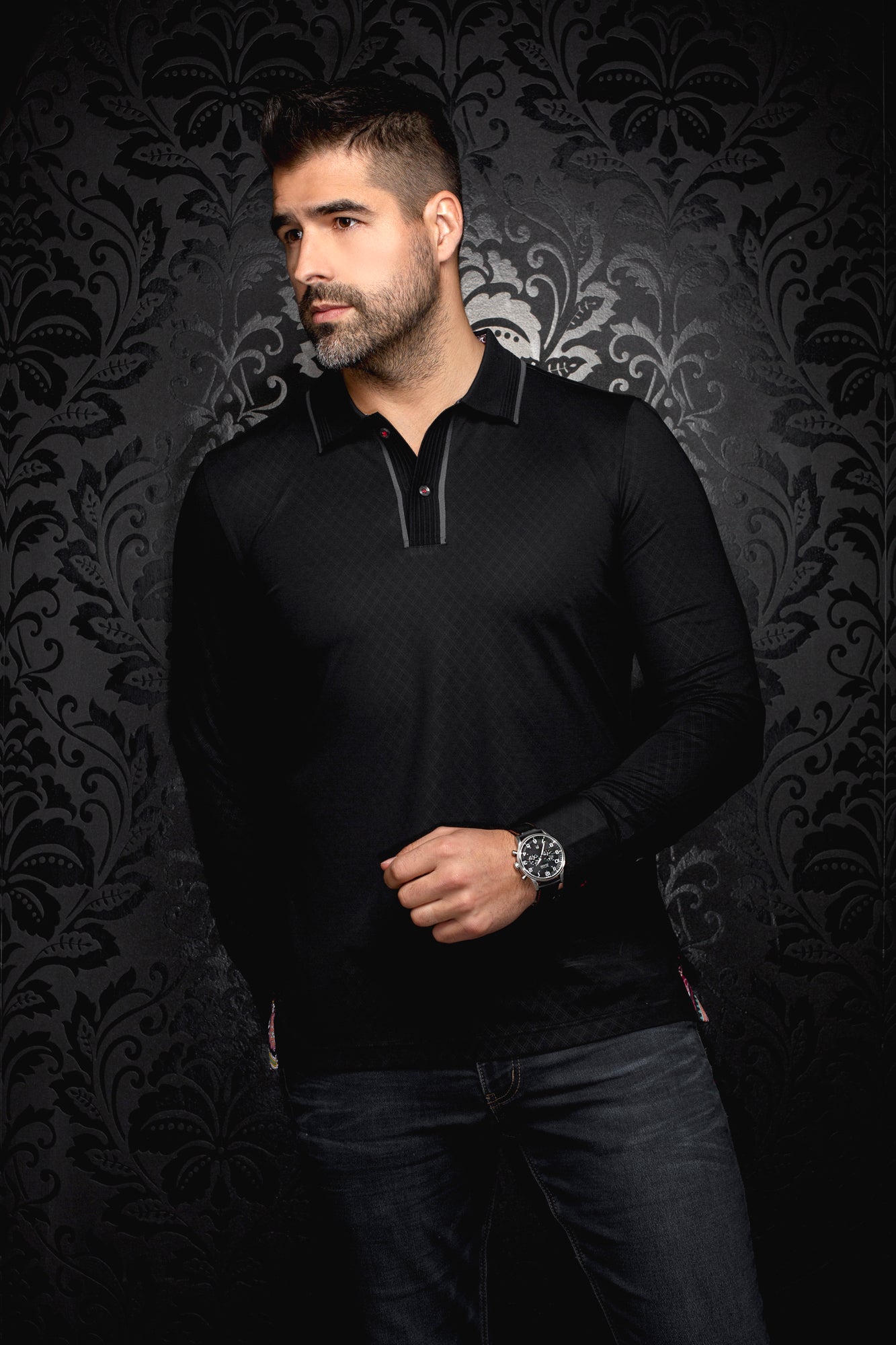 Men's long-sleeve polo by Au Noir | KANT Black | Boutique Vvög, the ...