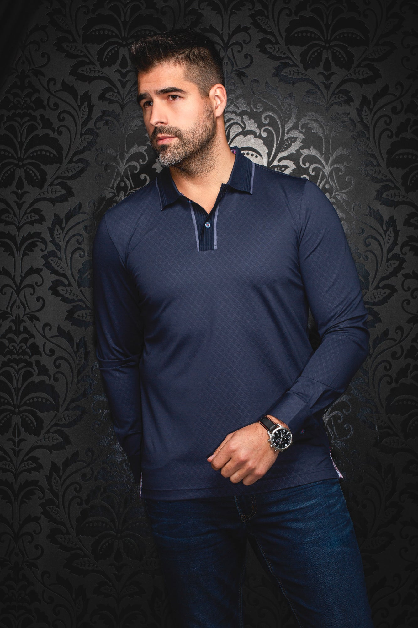 Men's long-sleeve polo by Au Noir | KANT Navy | Boutique Vvög, the ...